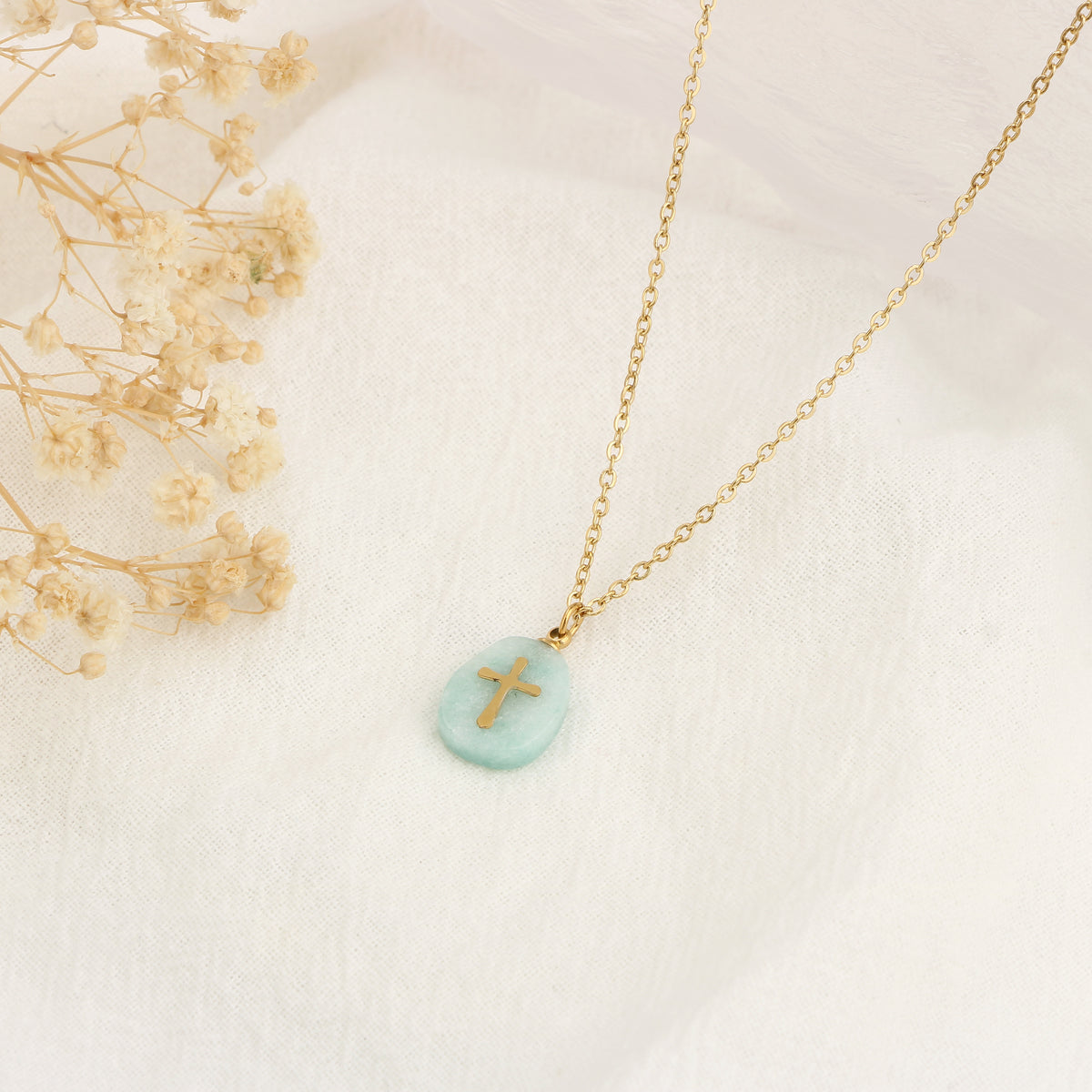 Cross Natural Stone Uplifting Necklace – Christian Divinity