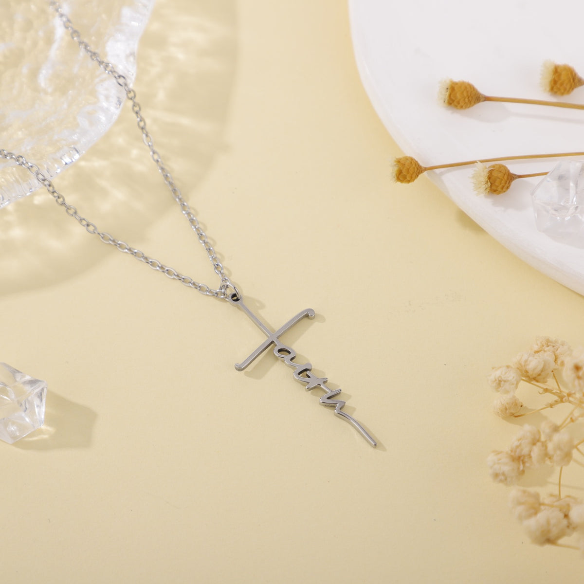 Script Faith Cross Necklace – Christian Divinity